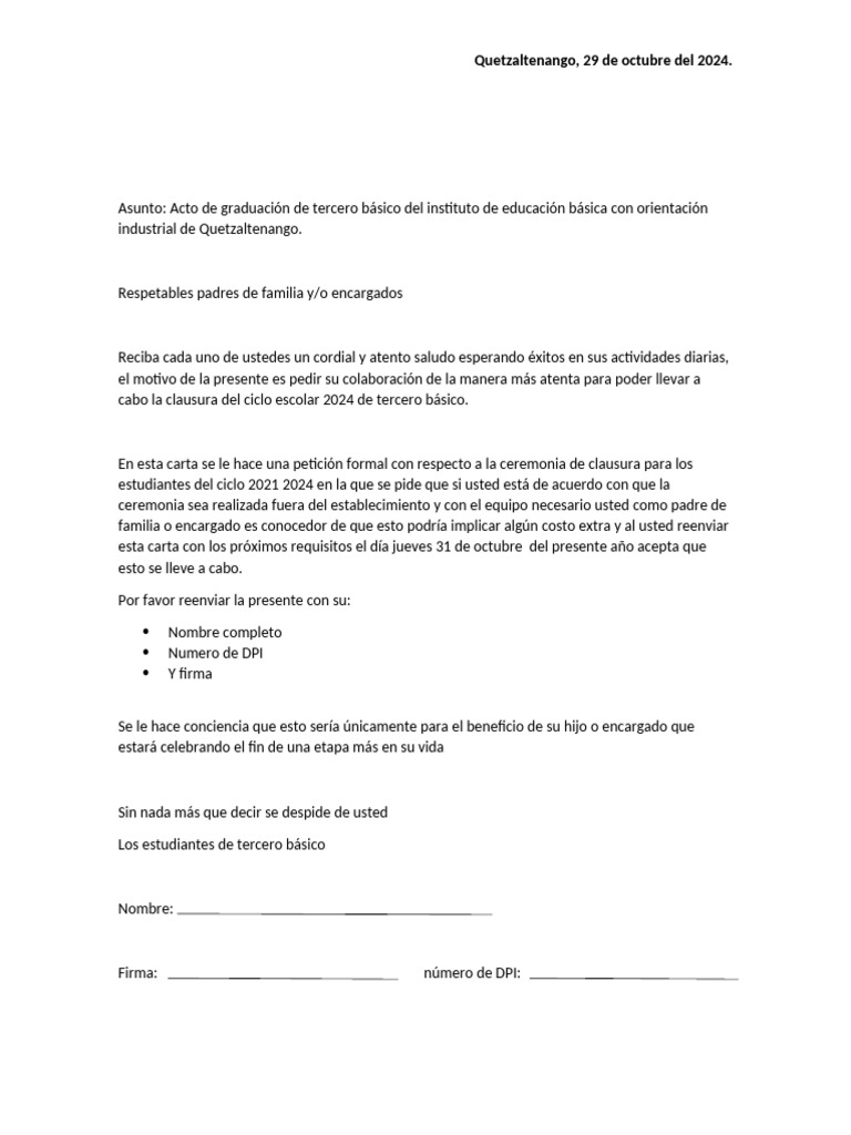 Carta de Tercero Basico | PDF