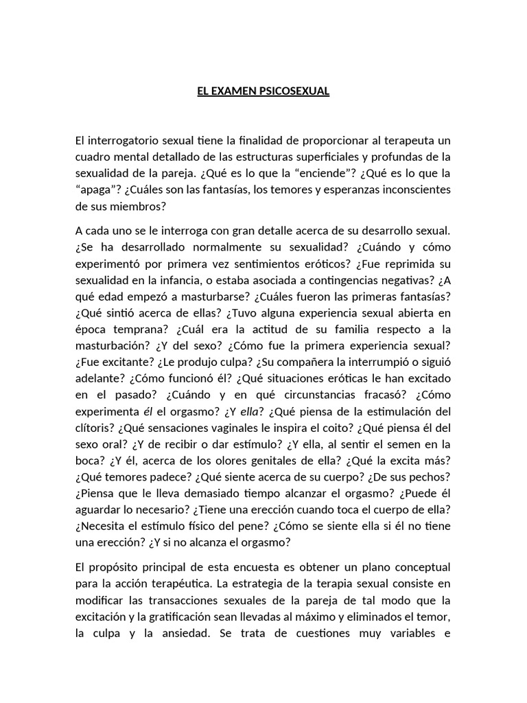 El Examen Psicosexual Singer Kaplan | PDF | La sexualidad humana | Orgasmo