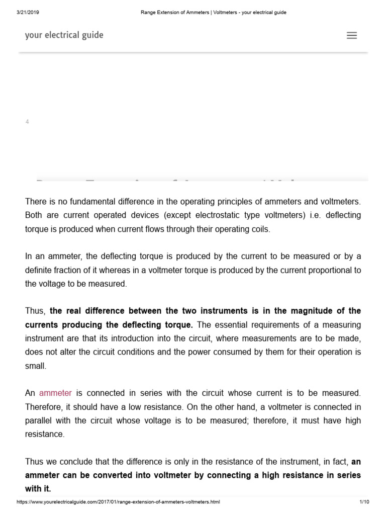 Range Extension of Ammeters & Voltmeters | PDF | Voltage | Transformer