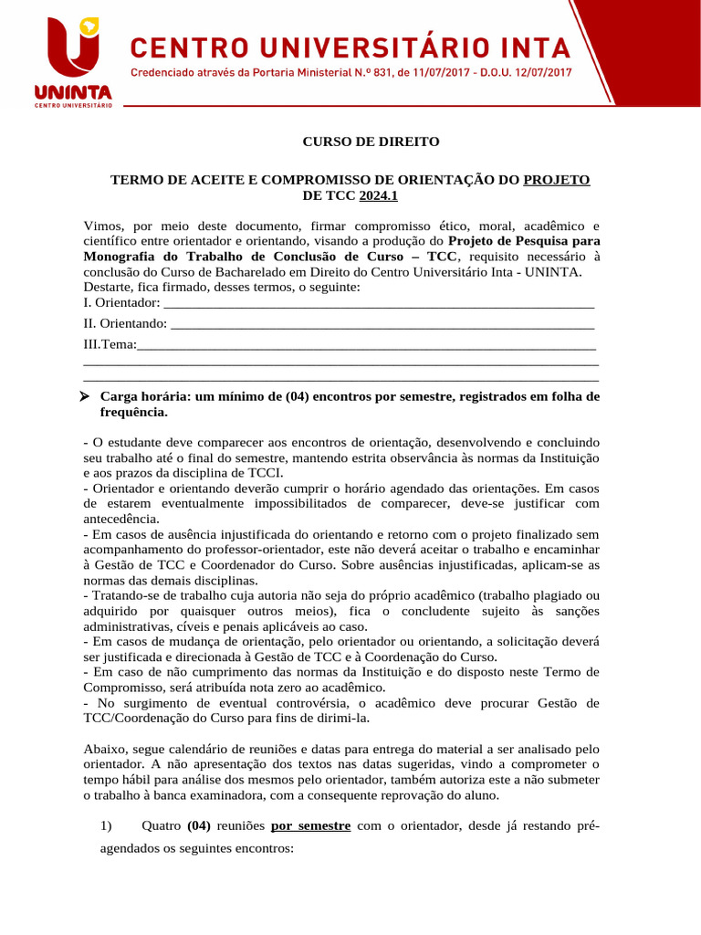Termo de Compromisso Tcc1 | PDF | Carreira e Crescimento | Negócios