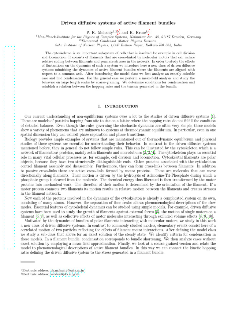 Driven Diffusive Systems of Active Filament Bundles | PDF | Cytoskeleton | Physics
