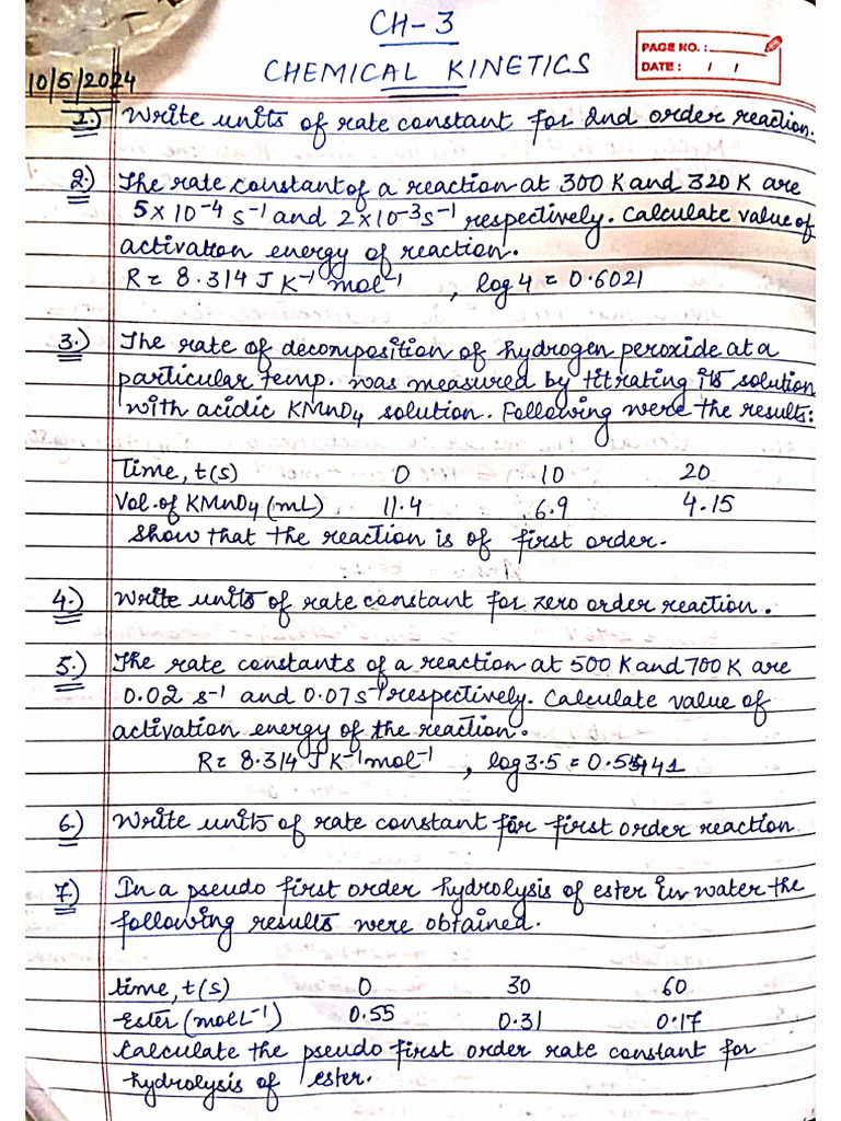 CHEMISTRY CH-3 CHEMICAL KINETICS (NUMERICALS) | PDF