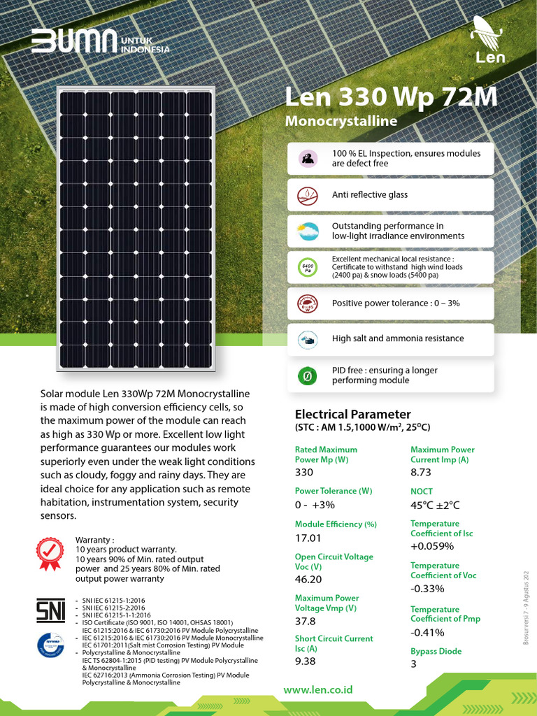 Modul Solar Monocrystalline 330Wp Len | PDF
