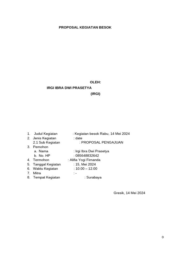 TEMPLATE PROPOSAL KEGIATAN LOMBA Atau PROKER LEMBAGA MAHASISWA | PDF