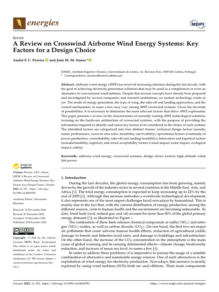 A Review On Crosswind Airborne Wind Energy Systems Key | PDF | Wind ...