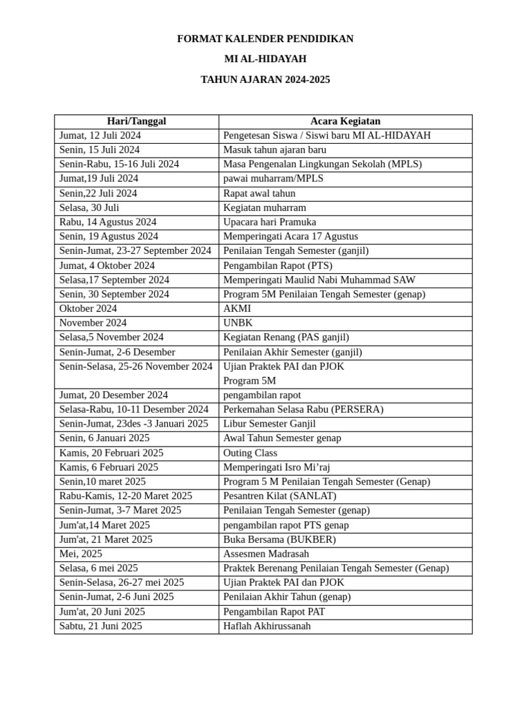 Format Kalender Pendidikan 24-25 | PDF