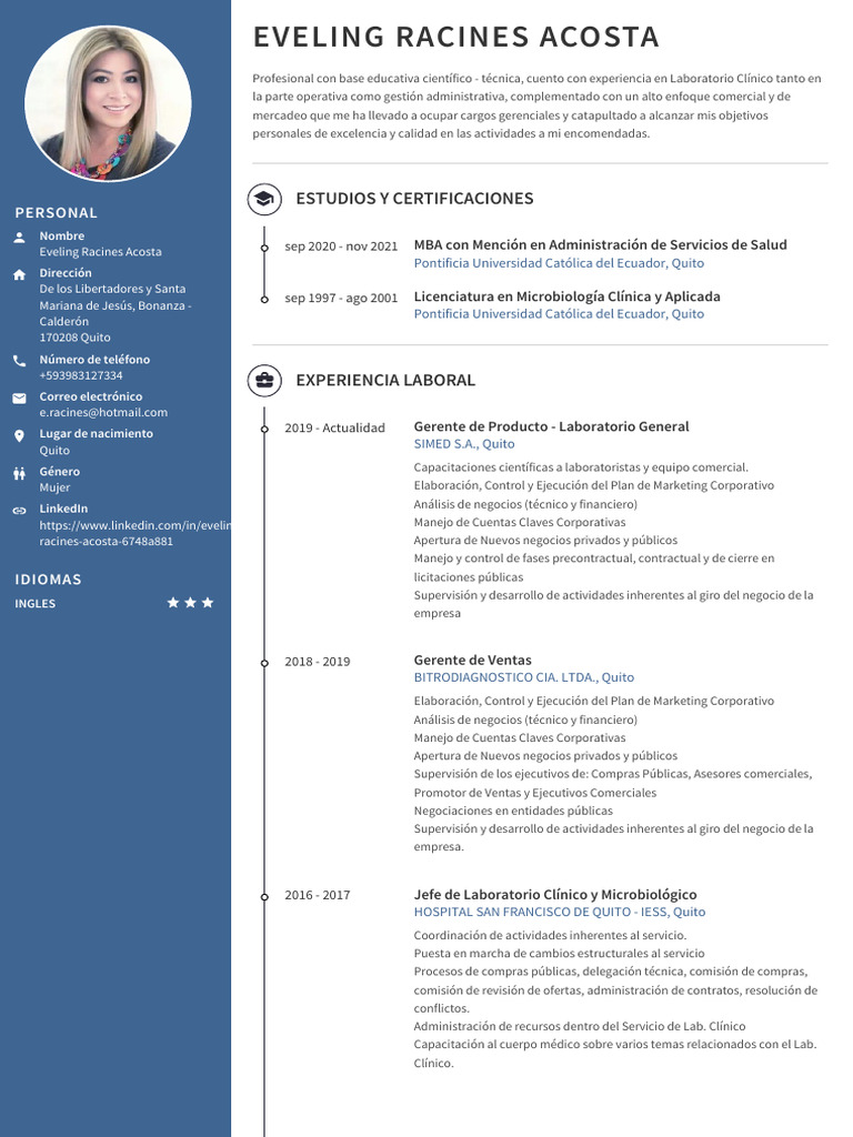 CV Eveling Racines Acosta #1 | PDF | Marketing | Business