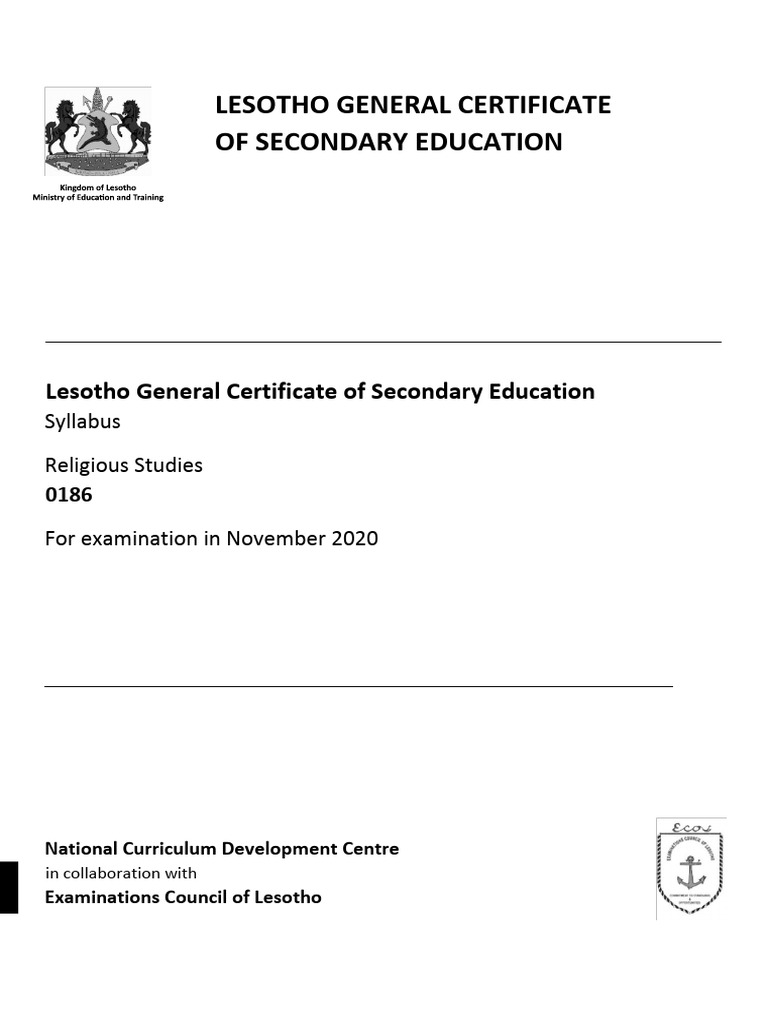 Lesotho Religious Studies Syllabus 2020 | PDF | Jesus | Virtue