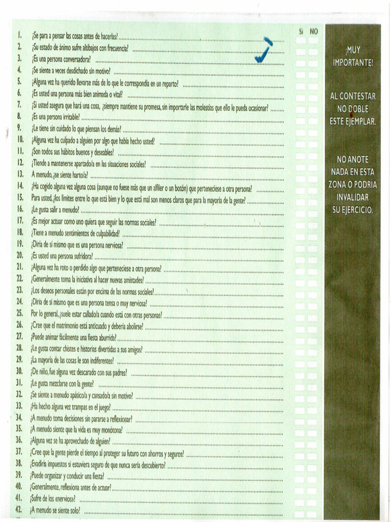 Hoja de Aplicación Manual EPQ-R | PDF