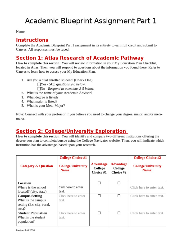 Academic Blueprint Assignment Part 1: Instructions | PDF | Tuition Payments | Educational Stages