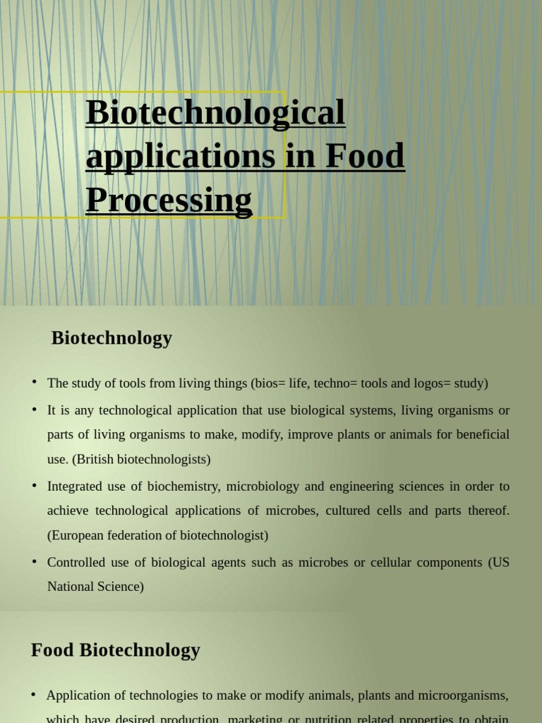 Biotechnological Applications in Food Processing 123 | PDF ...