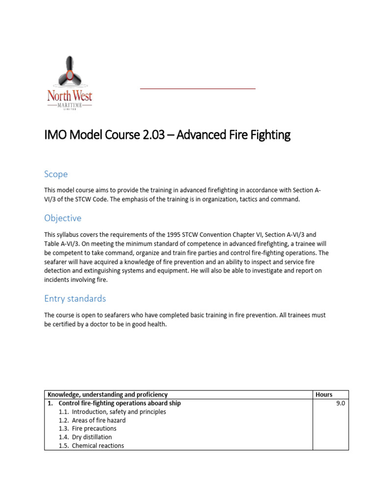 Advanced Fire Fighting Syllabus | PDF | Firefighting | Firefighter