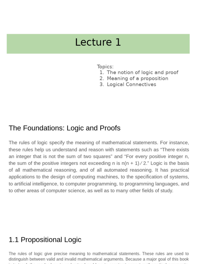Lecture 01 | PDF | Logic | Proposition