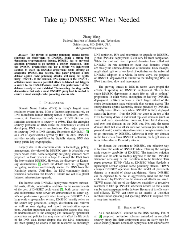 NIST - Take Up DNSSEC When Needed | PDF | Domain Name System | Directories
