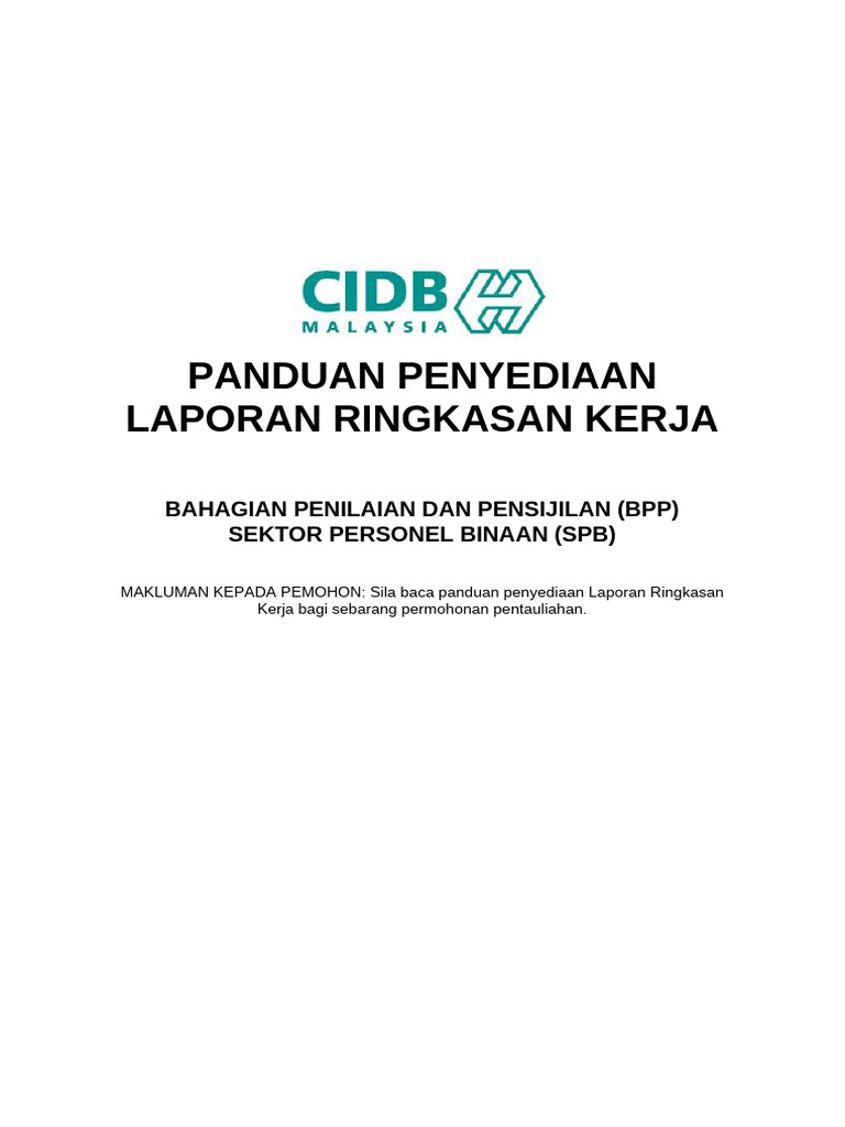 PANDUAN PENYEDIAAN LAPORAN 02 Cidb | PDF