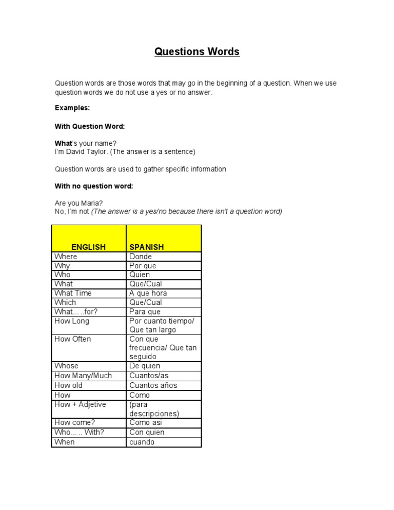 Questions Words | PDF