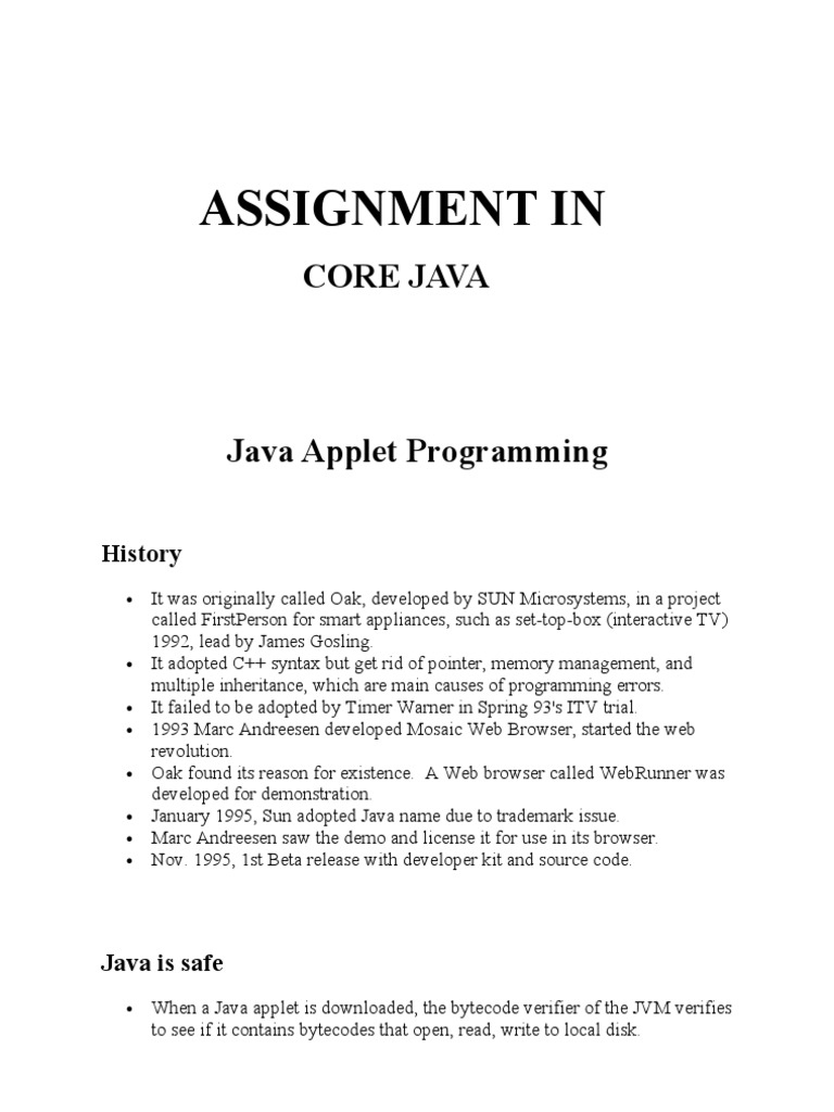 Assignment In: Core Java | PDF | Java Virtual Machine | Java (Programming Language)