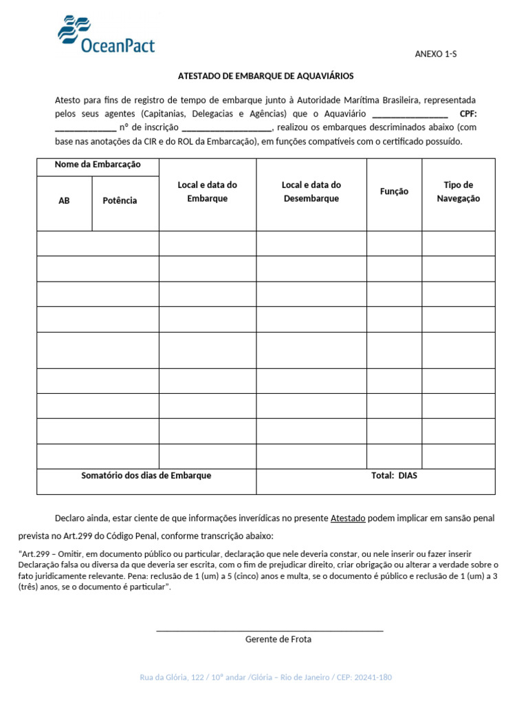Atestado de Embarque de Aquaviários | PDF