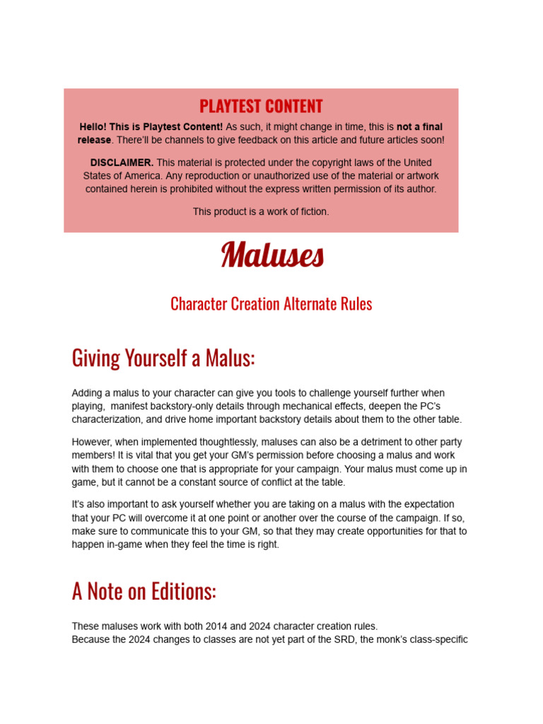 Pointy Hat - Character Maluses | PDF | Dungeons & Dragons