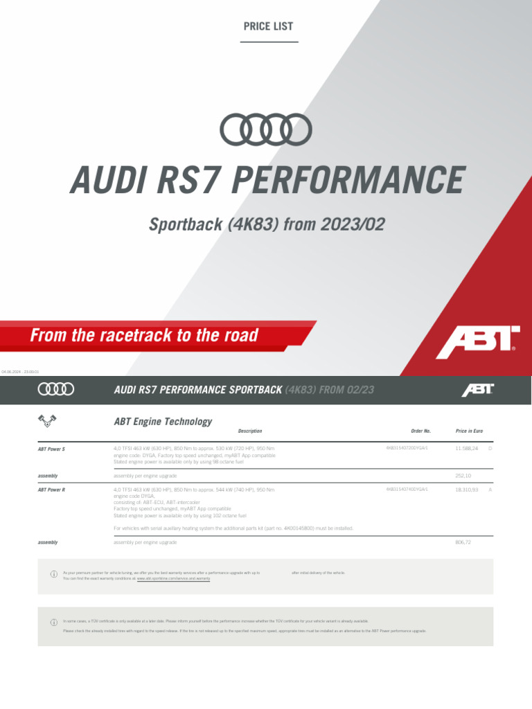 ABT Audi RS7 Performance 4K83 Sportback 02-2023 907 C | PDF | Motor ...