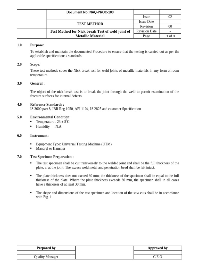 NAQ-PROC-109 (Nick Break Test) Metodo de Prueba de Rotura de NICK Junta ...