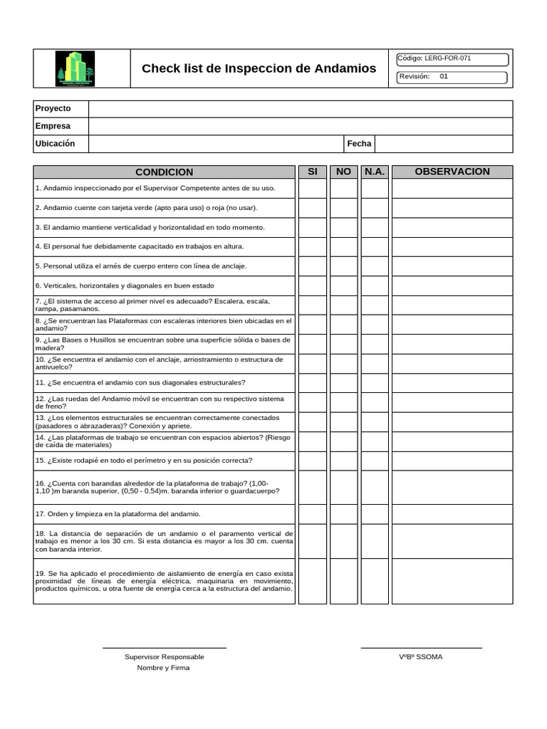 Check List De Andamios Pdf