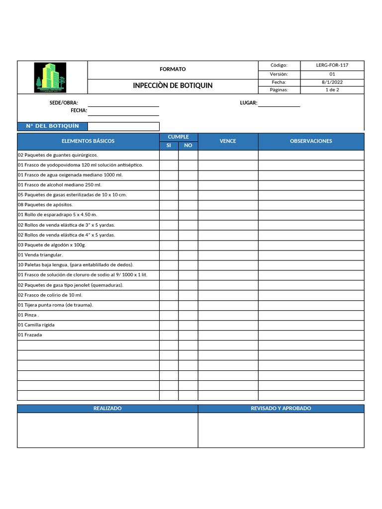 Inspección de Botiquín: Elementos Básicos | PDF