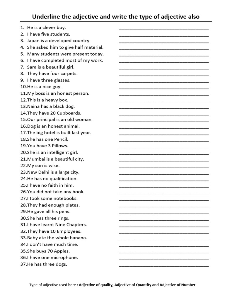 Adjectiveworksheet 220306152511 | PDF