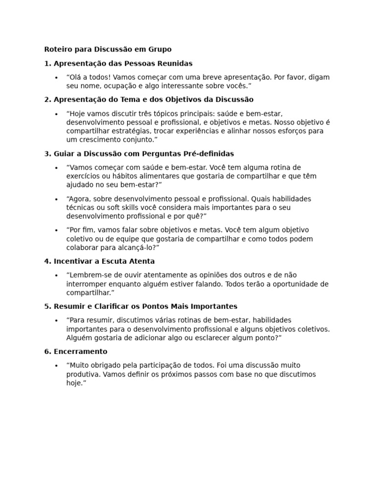Roteiro para Discussão em Grupo | PDF | Carreira e Crescimento