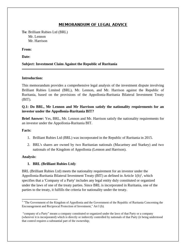 Memorandum of Legal Advice | PDF | Eminent Domain | Treaty