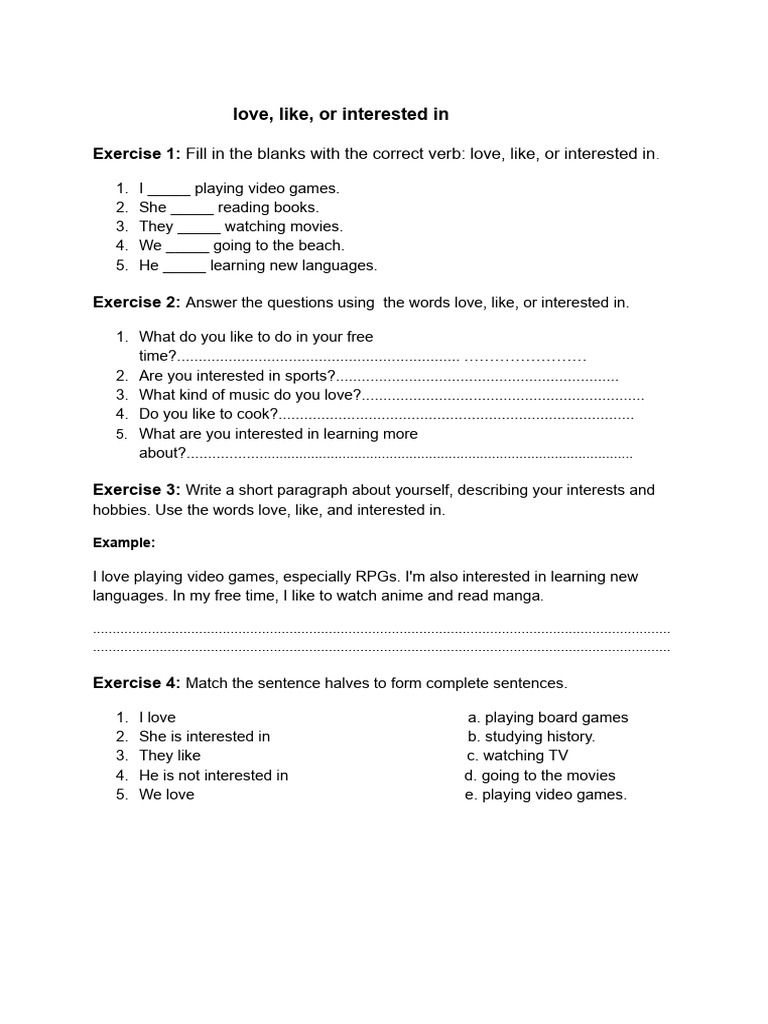 Verbs of Interest: Love, Like, and More | PDF