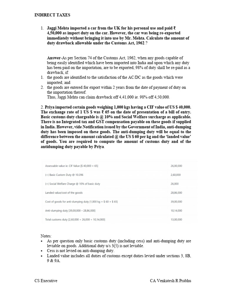 Customs Question & Answers | PDF | Taxes | Dumping (Pricing Policy)