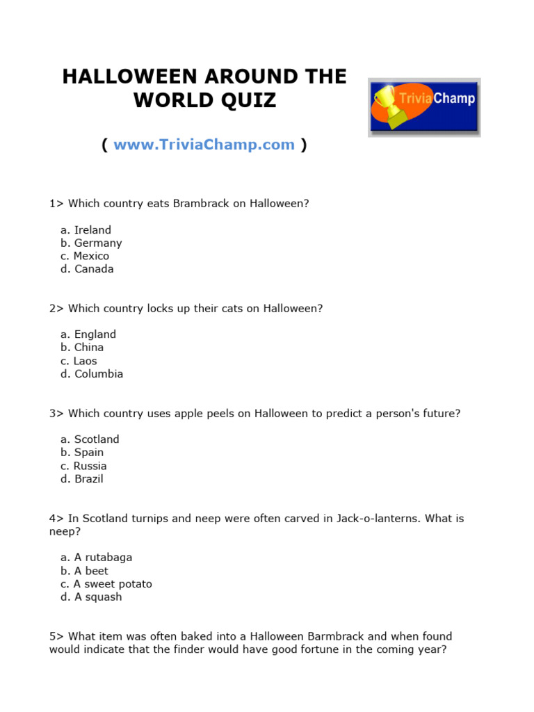 Global Halloween Traditions Quiz | PDF | Halloween | Foods