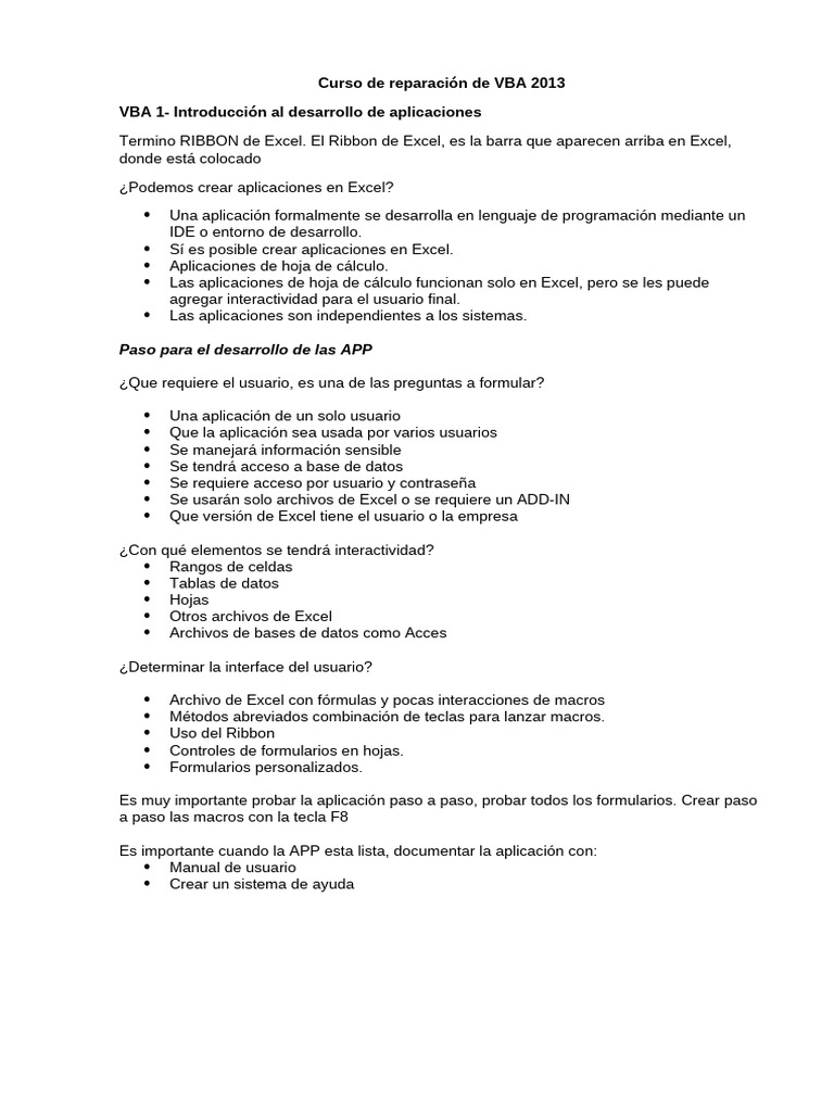 Repaso Del Curso de VBA | PDF | Microsoft Excel | Macro (informática)