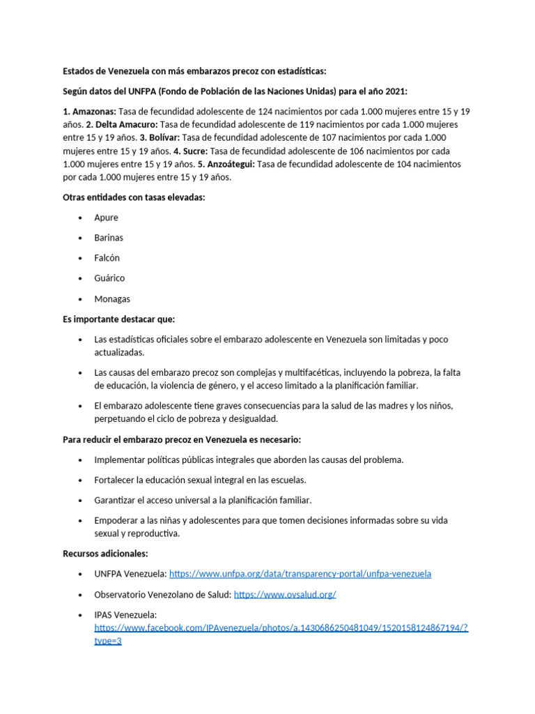 Embarazo precoz en jóvenes venezolanas | PDF