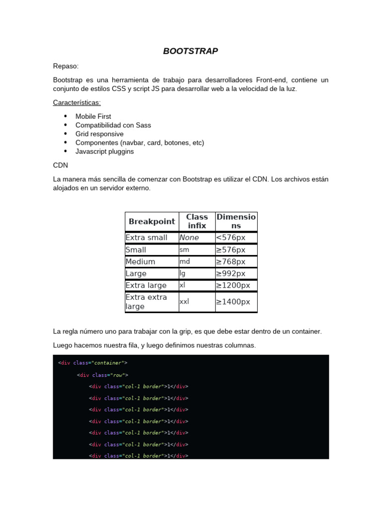 Guía Rápida de Bootstrap para Devs | PDF | Bootstrap (marco frontal) | Desarrollo de software