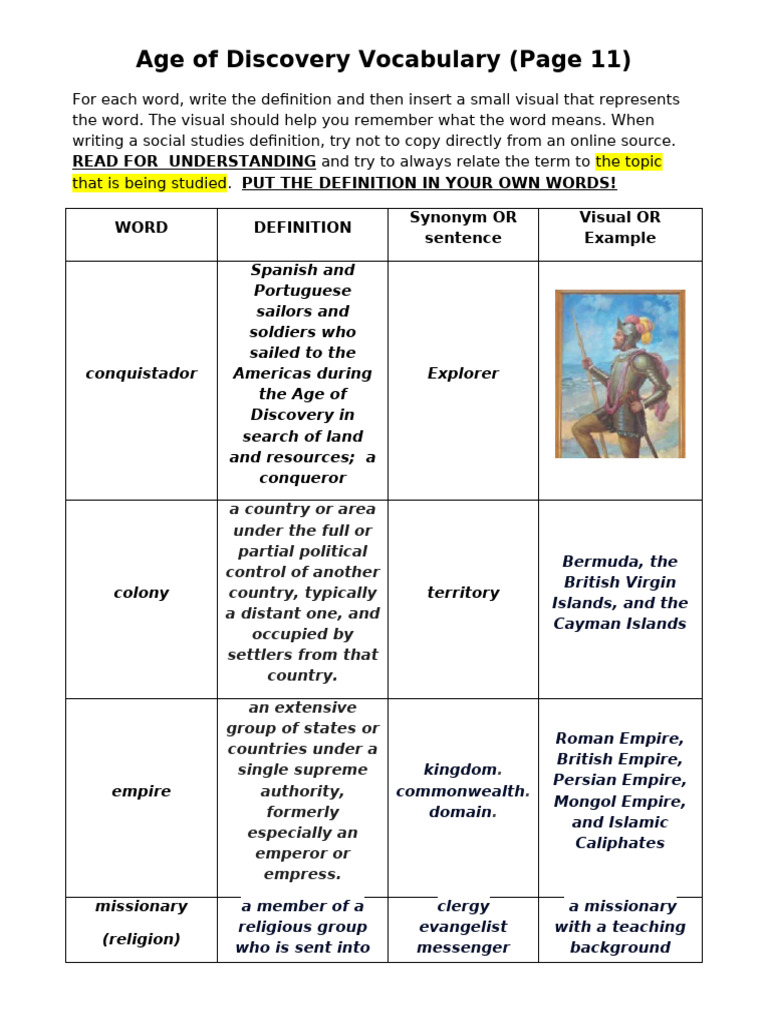 Age of Discovery Vocabulary Guide | PDF | Age Of Discovery