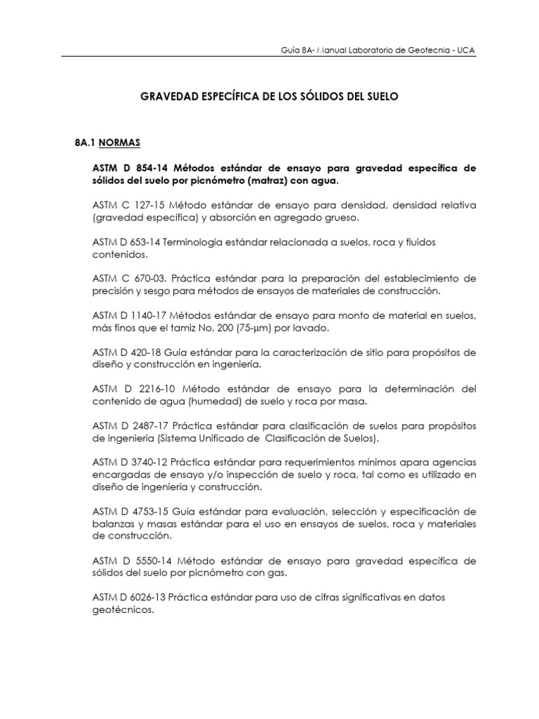 G08A. Gravedad Específica de Los Sólidos Del Suelo, Guía 2024 | PDF ...