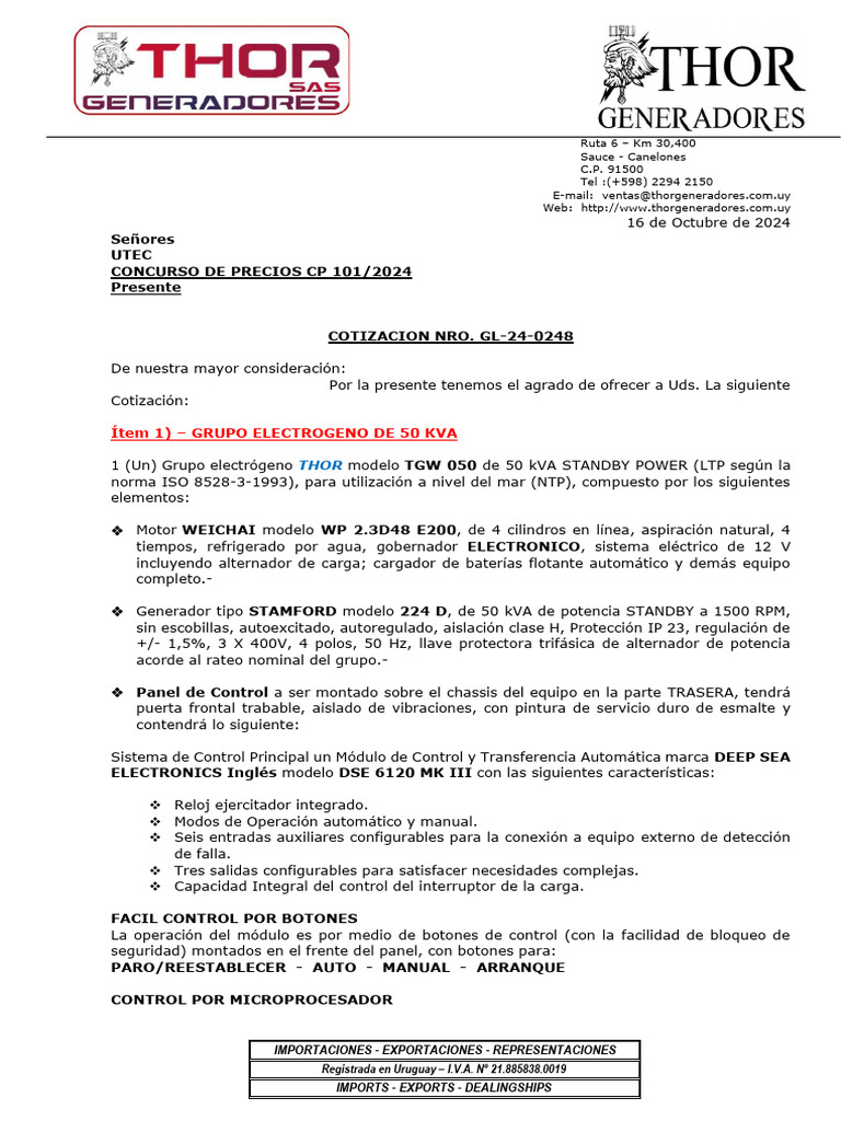 THOR Generadores - LIC-UTEC-MERC | PDF | Ingenieria Eléctrica ...