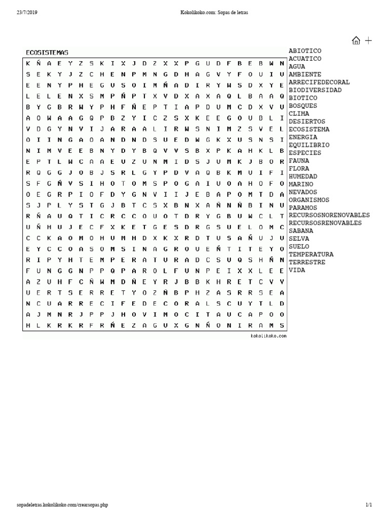 Sopa De Letras De Ecosistema Para Imprimir Sociales Utilizando Las TIC