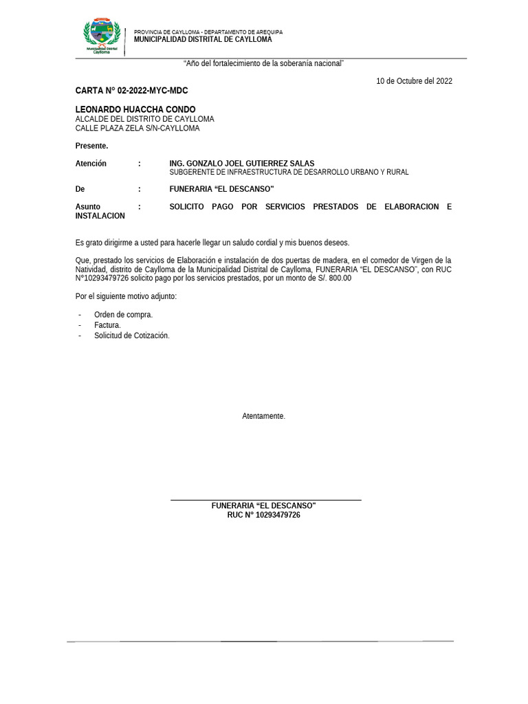 Carta #002 Funeraria El Descanso | PDF | Hogar y jardín
