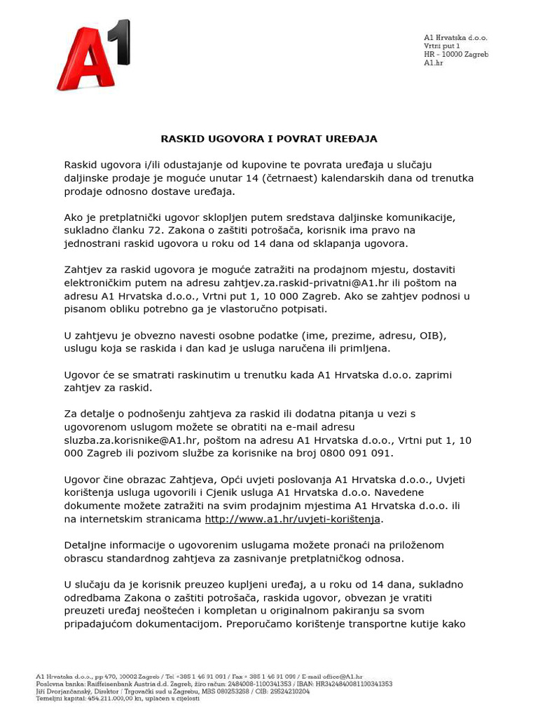 Raskid Ugovora I Povrat Uredaja 01092022 | PDF
