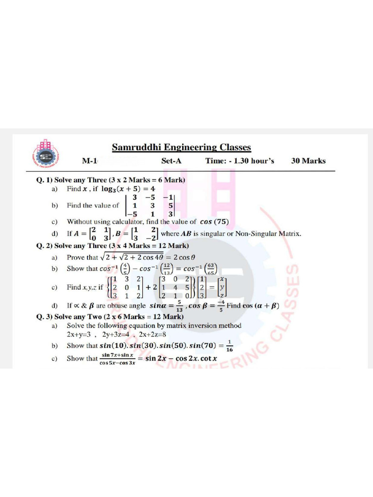M1 Class Test (a-B-C) | PDF