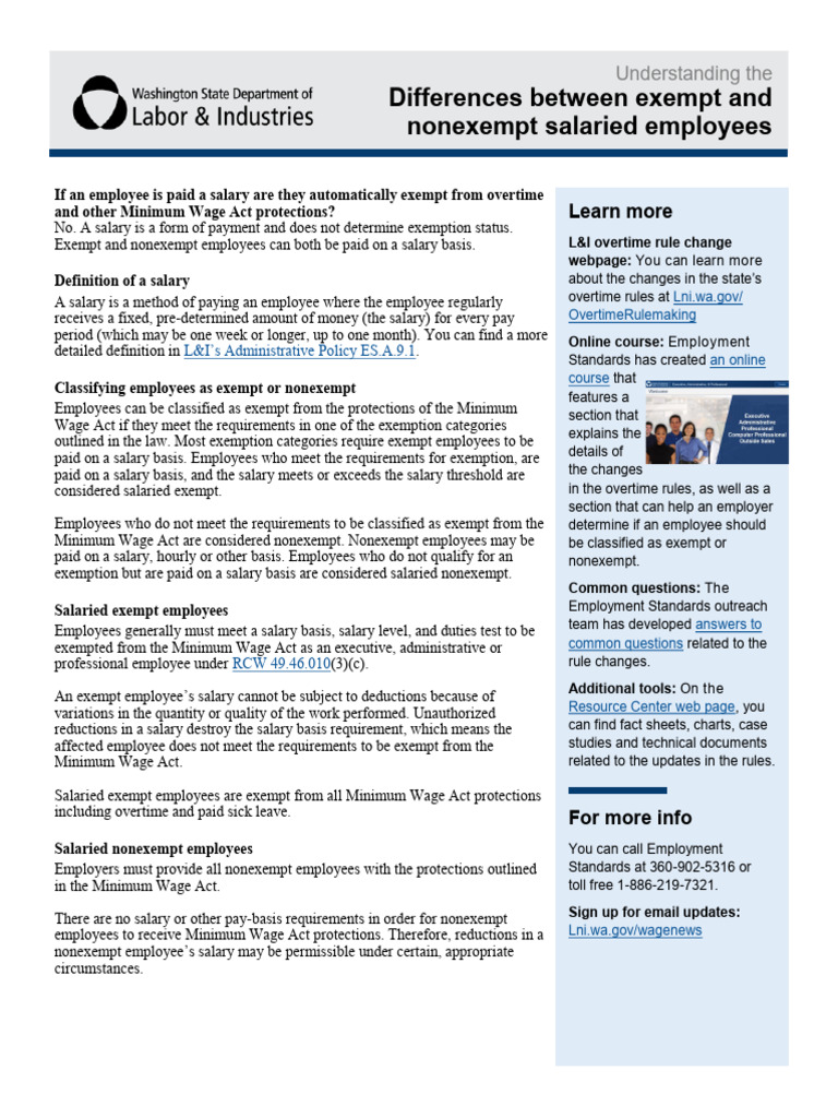 exempt-vs-nonexempt-fact-sheet | PDF | Salary | Overtime