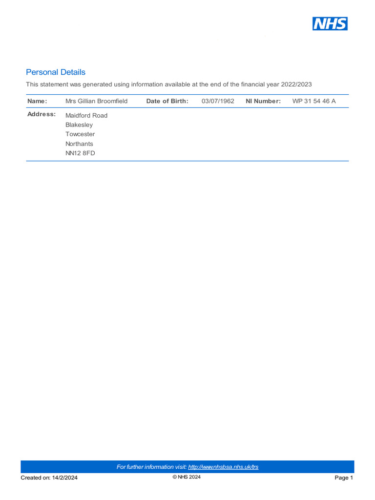 Total Reward Statement - Mrs Gillian Broomfield 62048706 | PDF | Pension | Retirement