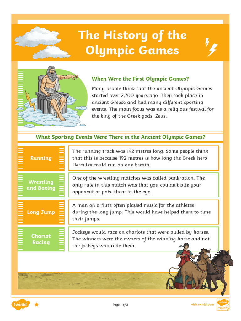 The History of The Games Reading Comprehension | PDF | Olympic Games ...
