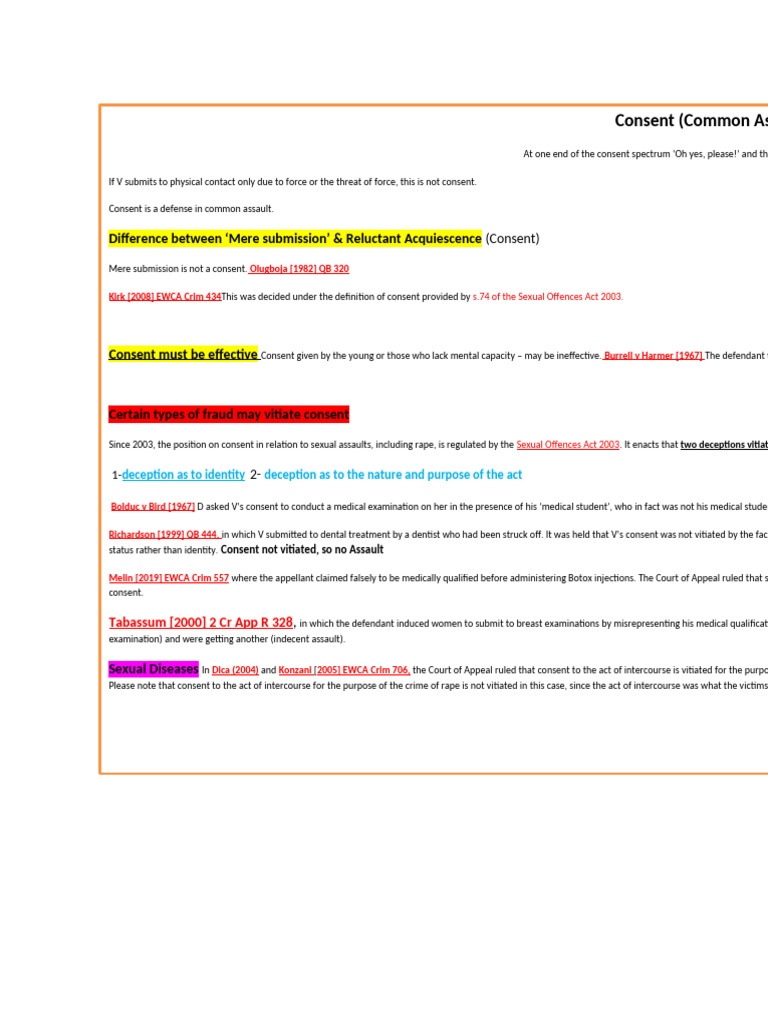 Understanding Consent in Assault Cases | PDF
