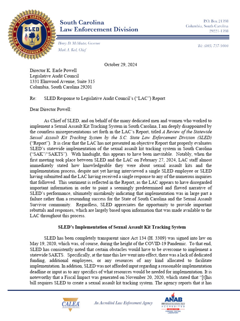 SLED Response To Final LAC Report (Signed) With Attachments | PDF ...