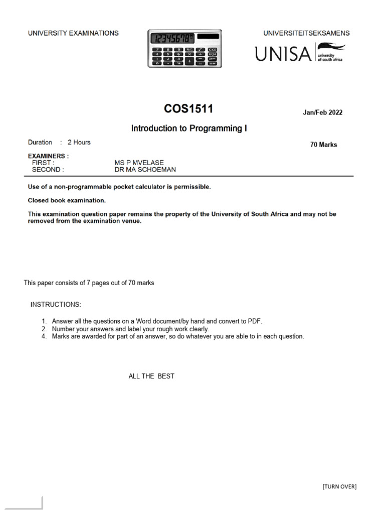 COS1511 January examination 2023 | PDF | Namespace | Computer Programming