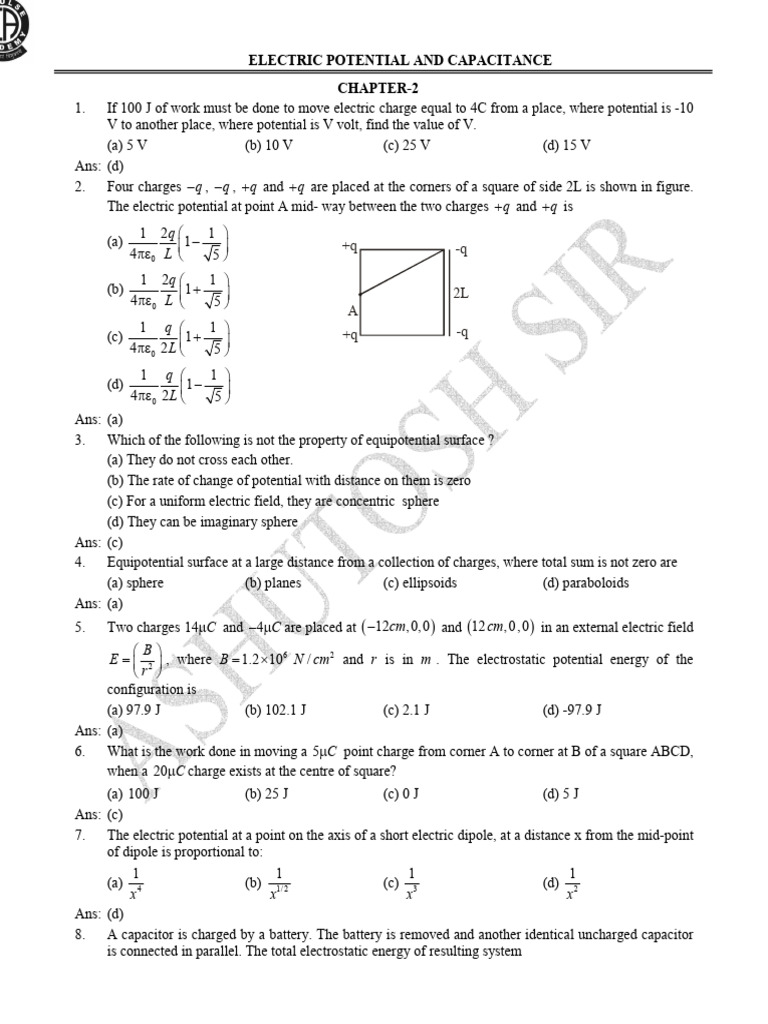 2.Practice set(potential and capacitance) | PDF | Capacitor | Capacitance